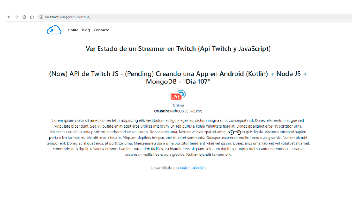Mostrar un Aviso Cuando Un Streamer Está en Línea (API Twitch y JavaScript) | Nube Colectiva